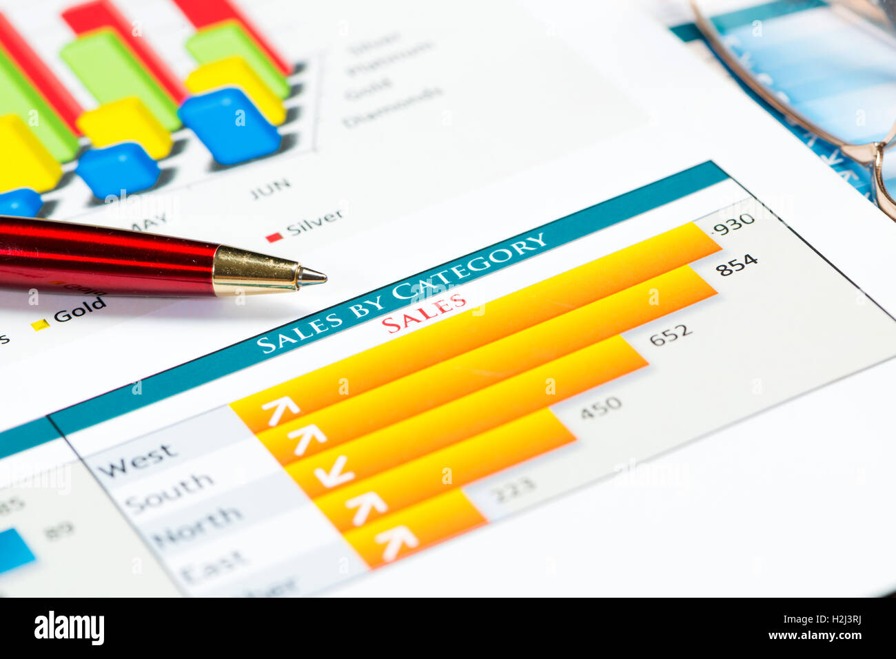 close-up of pen and financial growth charts Stock Photo - Alamy