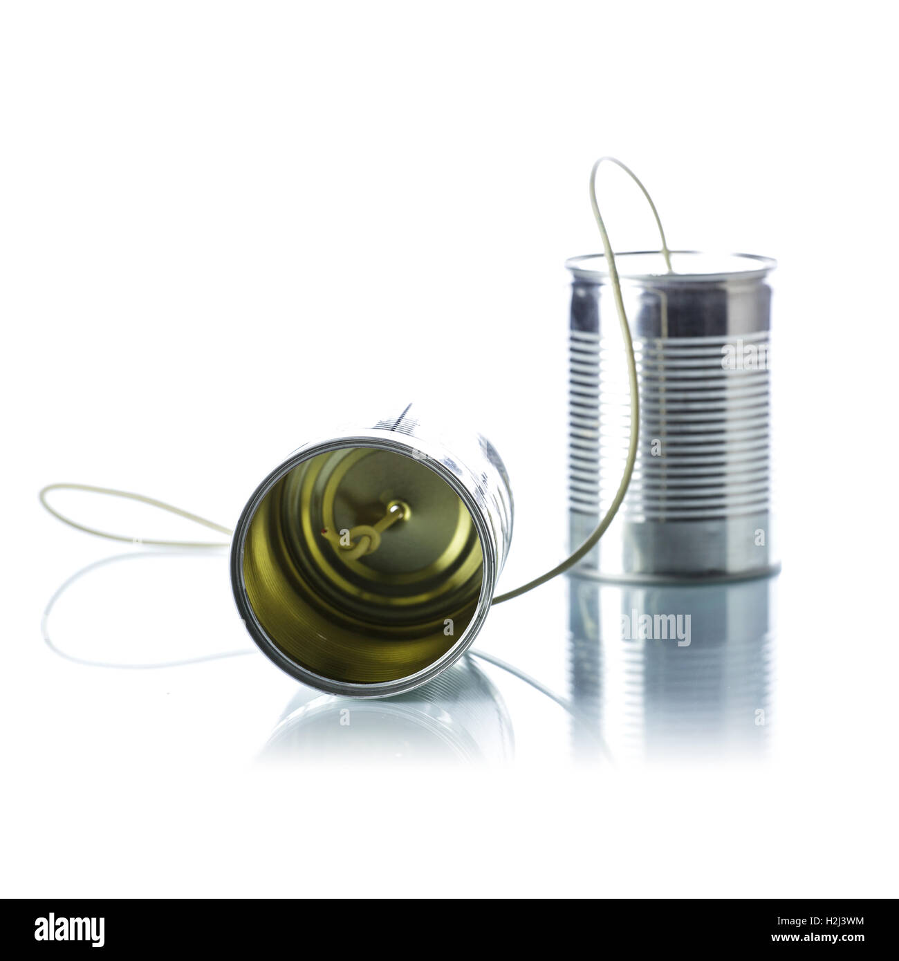 Tin cans telephone Stock Photo - Alamy