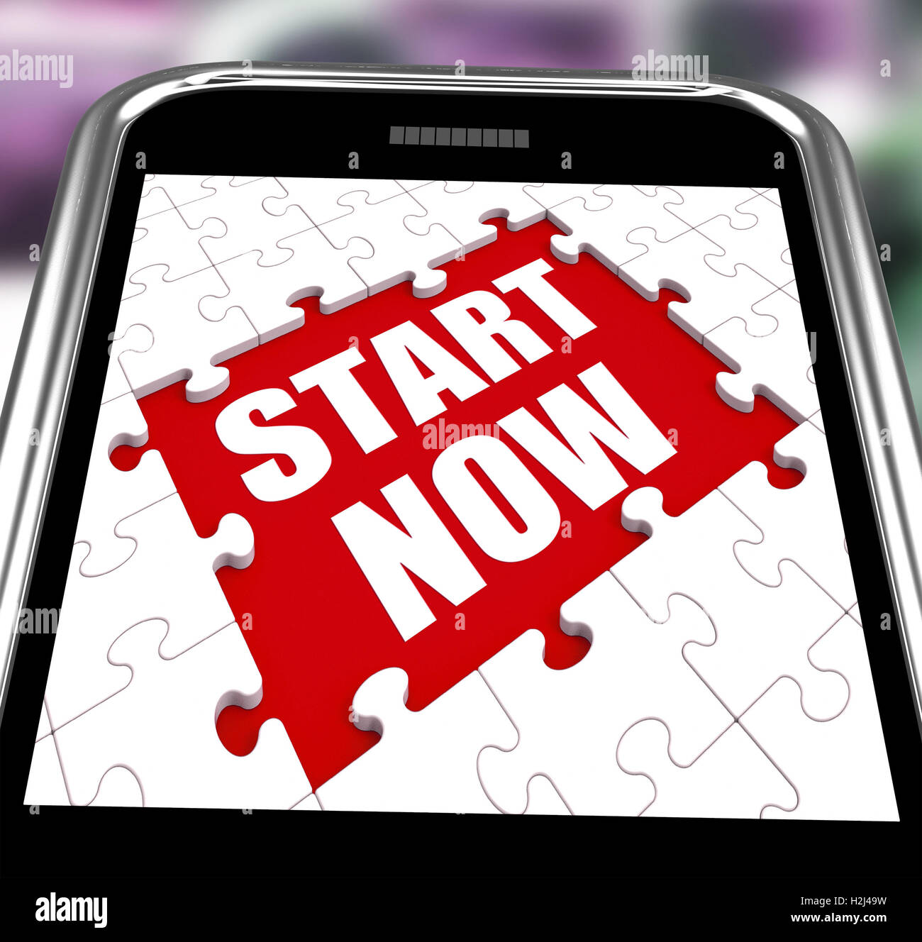 Start Now Smartphone Shows Commence Or Begin Immediately Stock Photo ...