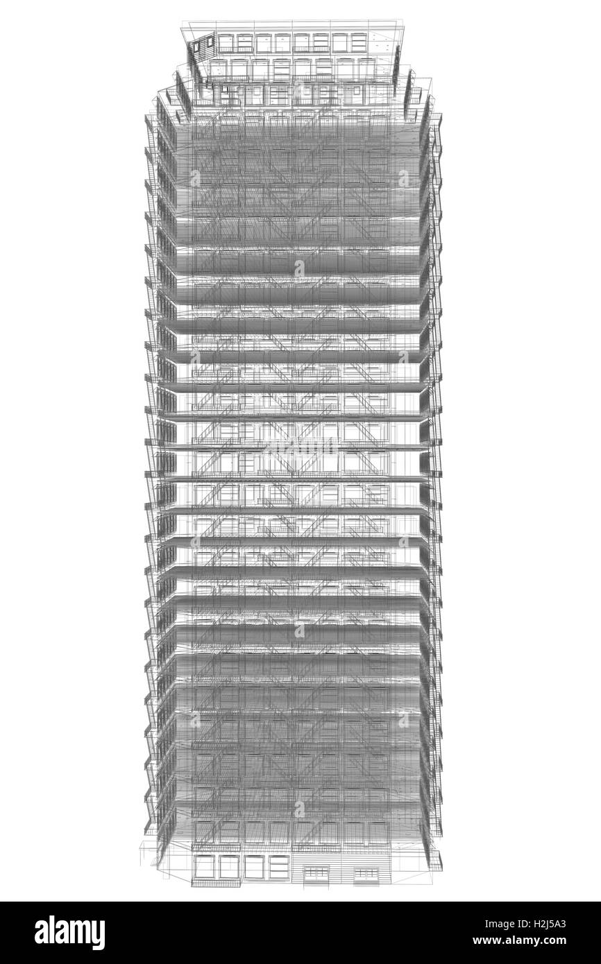 Highly detailed building. Wire-frame render Stock Photo - Alamy