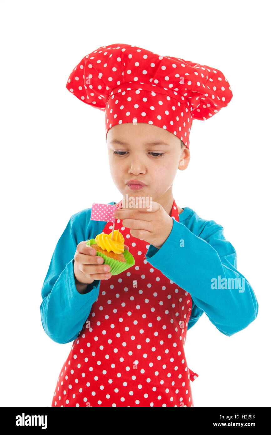 Studio portrait boy as little cook Stock Photo - Alamy