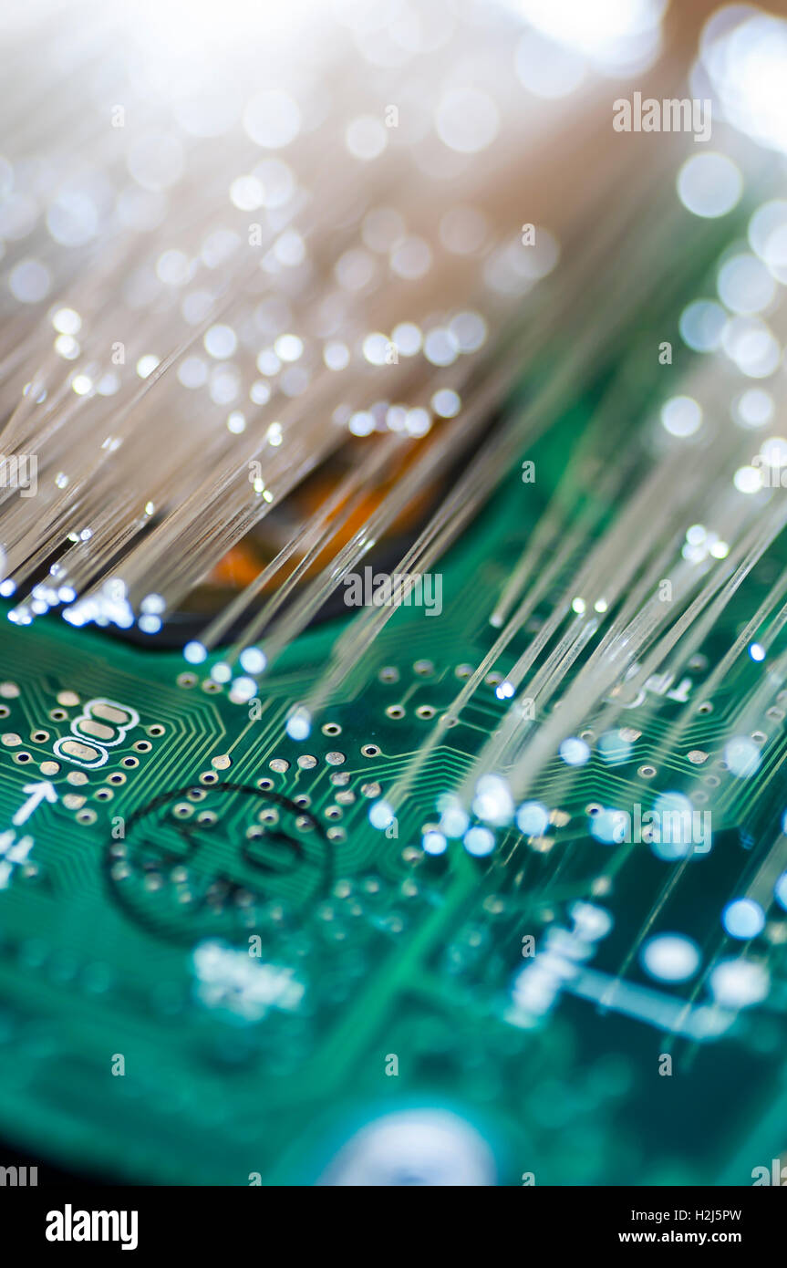 Optical fiber picture with details and light effects. technology Stock ...