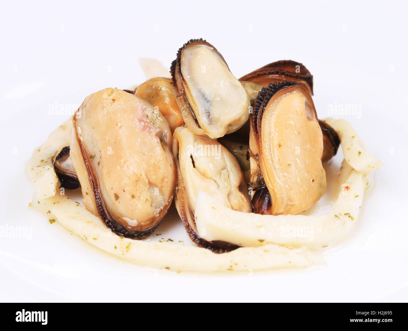 Closeup of mussels and squid Stock Photo - Alamy