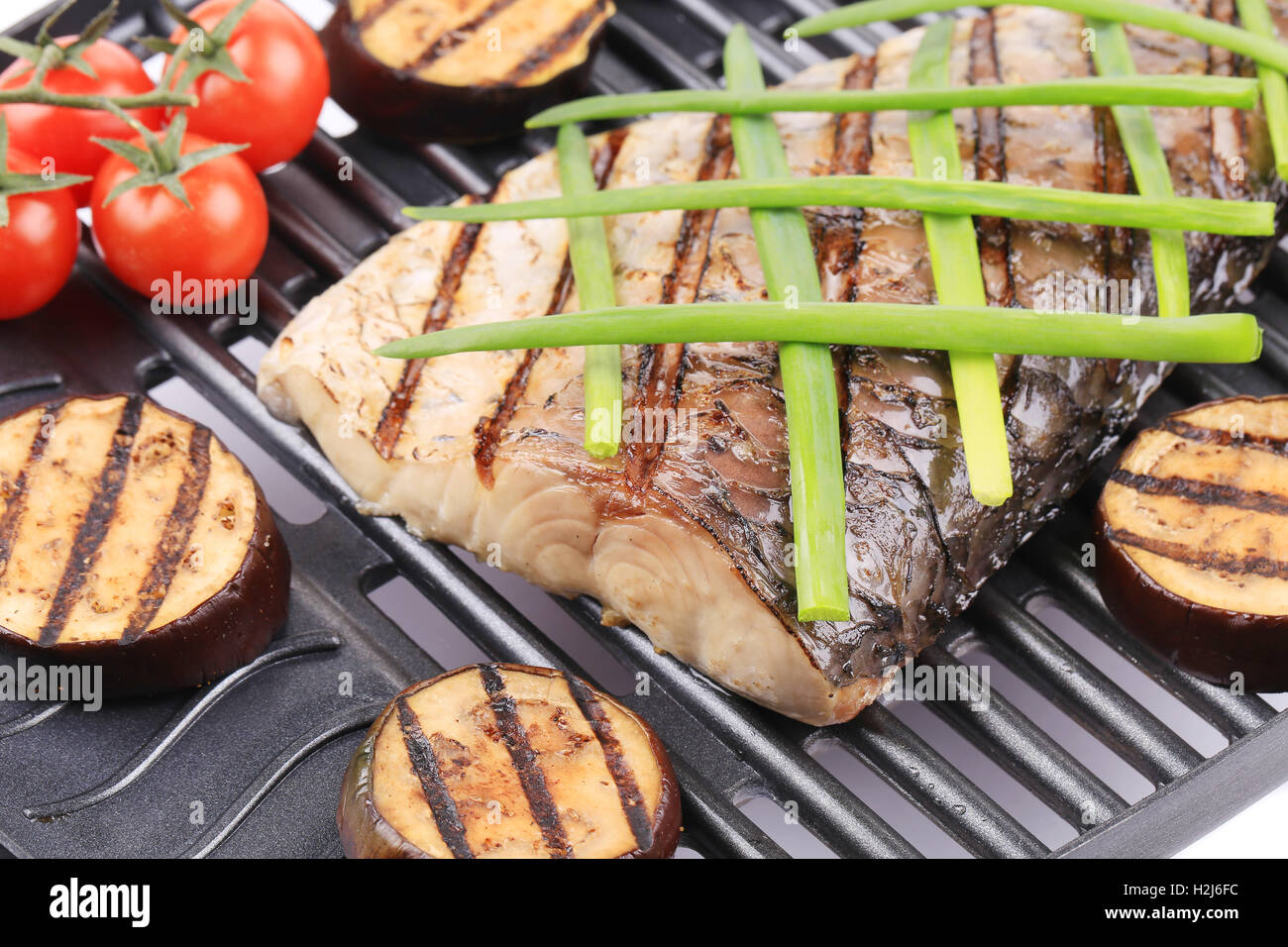 Grilled fish and vegetables Stock Photo - Alamy