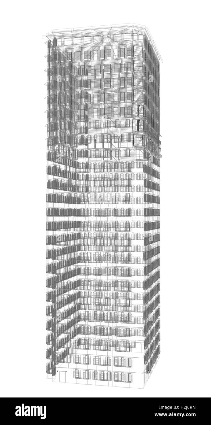 Highly detailed building. Wire-frame render Stock Photo - Alamy