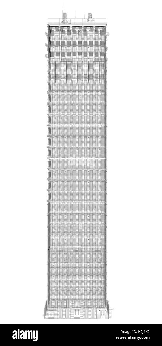 Highly detailed building. Wire-frame render Stock Photo - Alamy