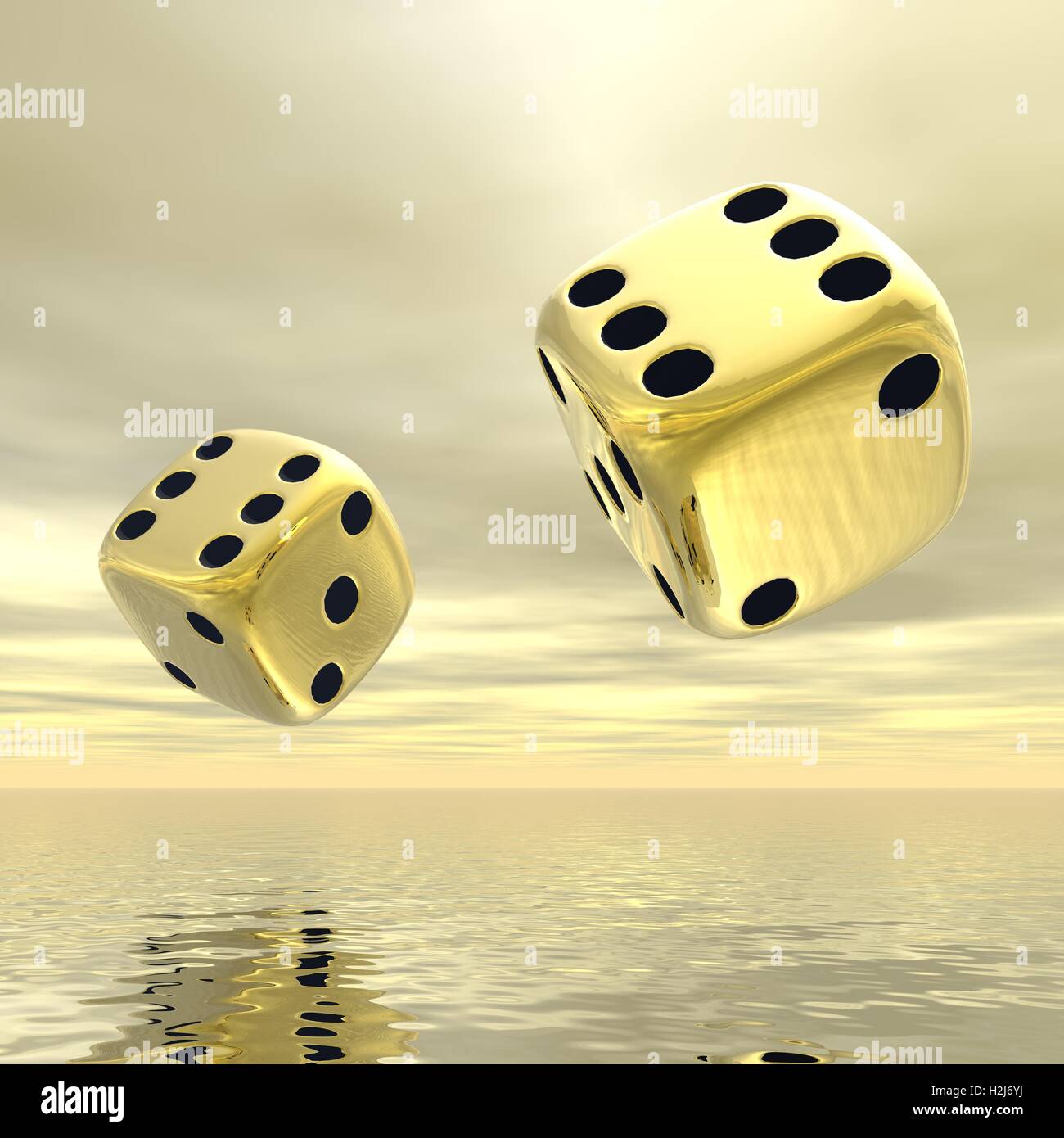 Golden dice - 3D render Stock Photo - Alamy