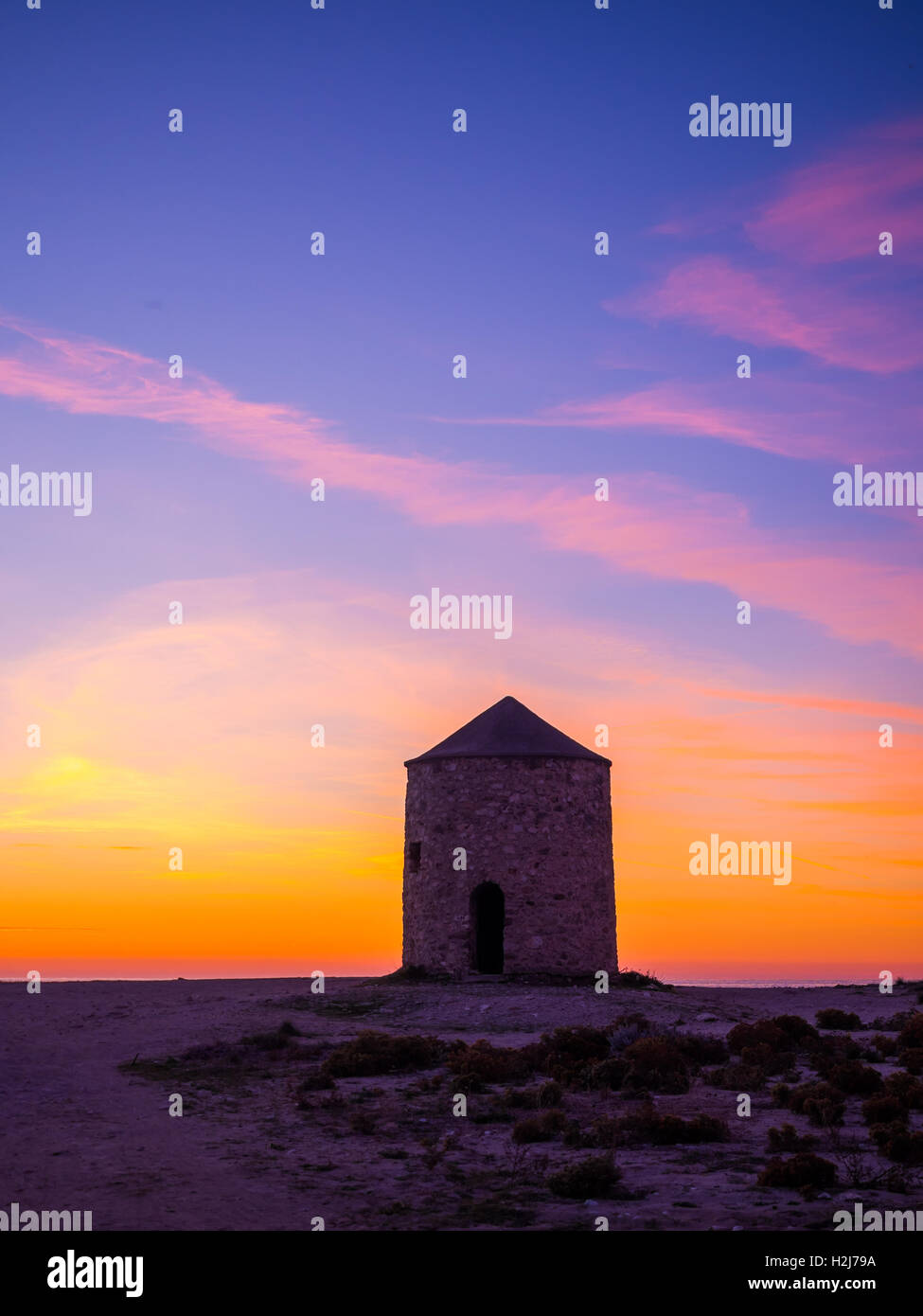 Old windmill ai Gyra beach, Lefkada Greece Stock Photo - Alamy