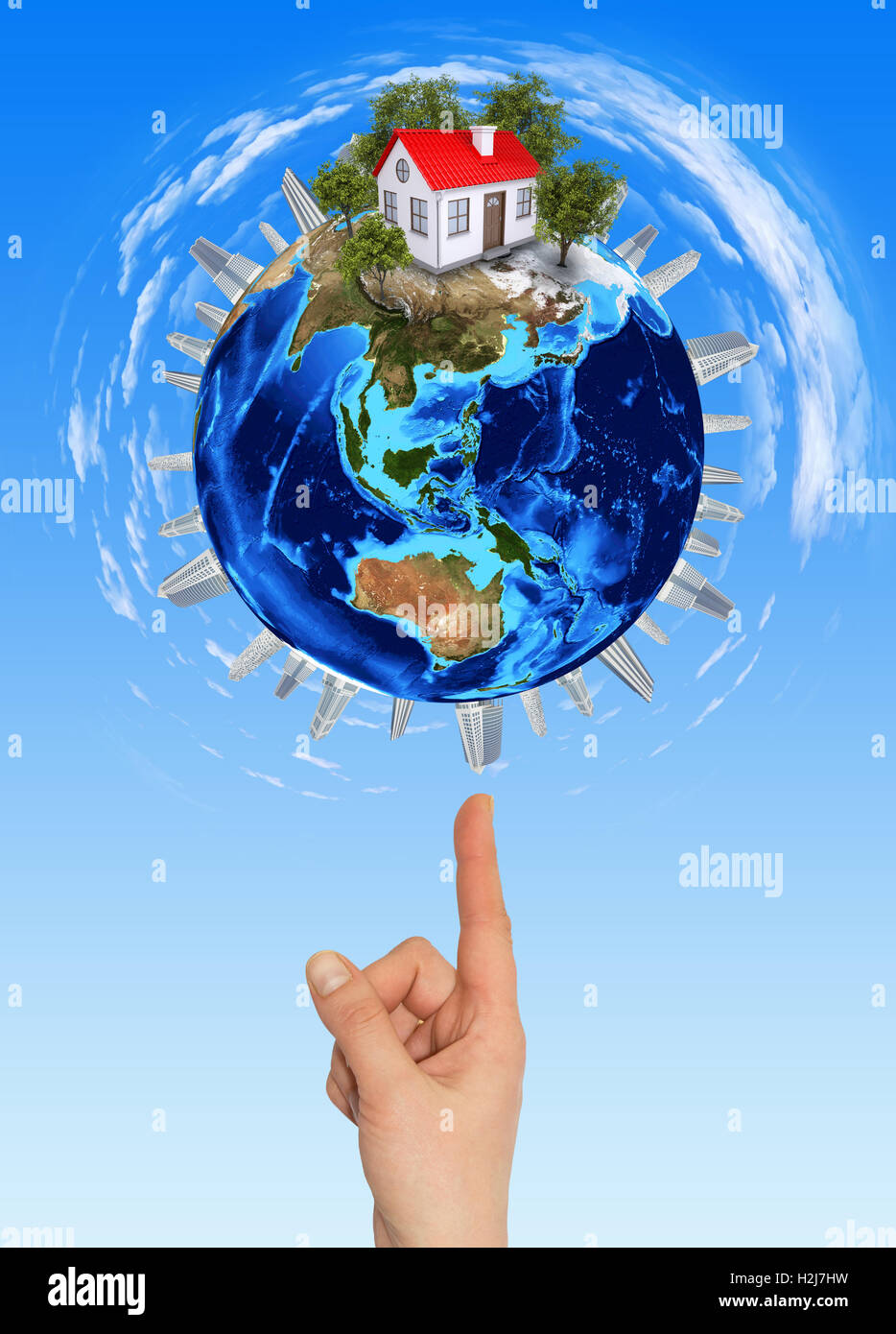 Hand goes to the planet Earth Stock Photo - Alamy