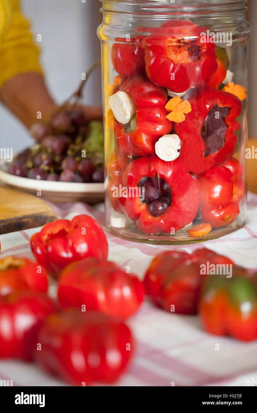 Preparing Pickled Grape Filled Peppers Stock Photo - Alamy