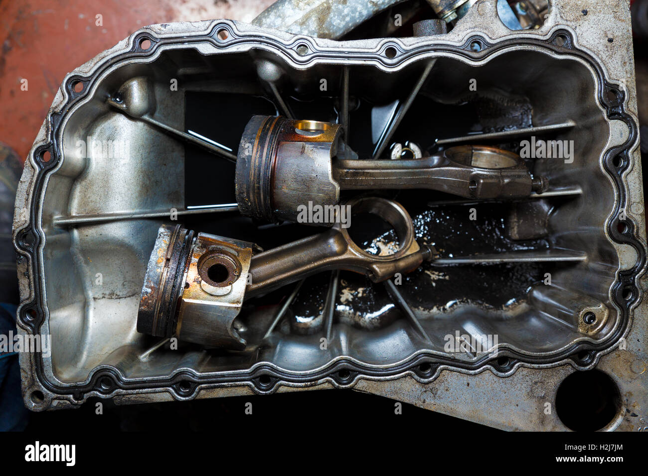 Open car engine with cylinders piston and rod Stock Photo - Alamy