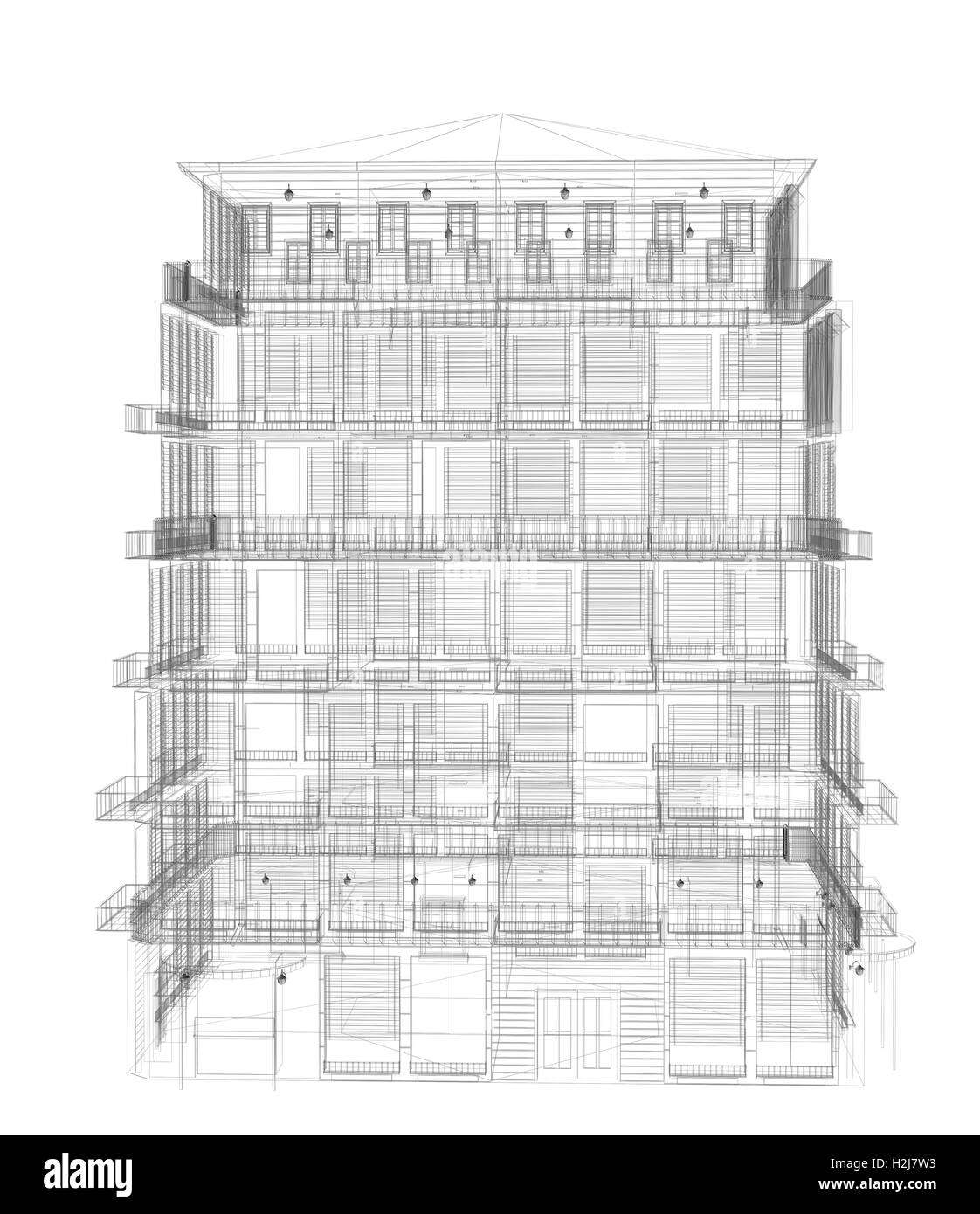 Highly detailed building. Wire-frame render Stock Photo - Alamy