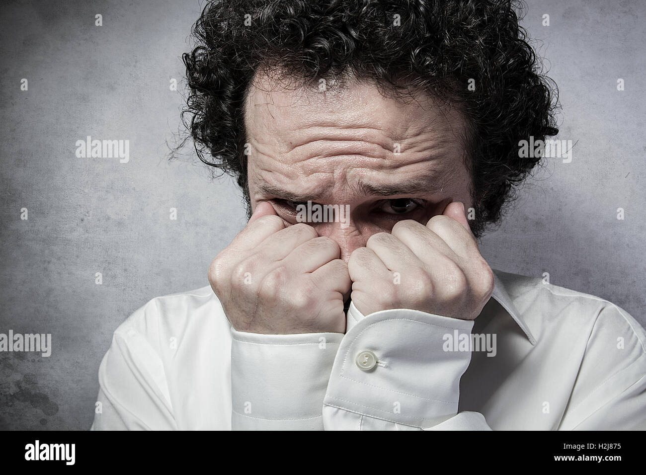 fear decision, businessman with very afraid, man in white shirt Stock ...