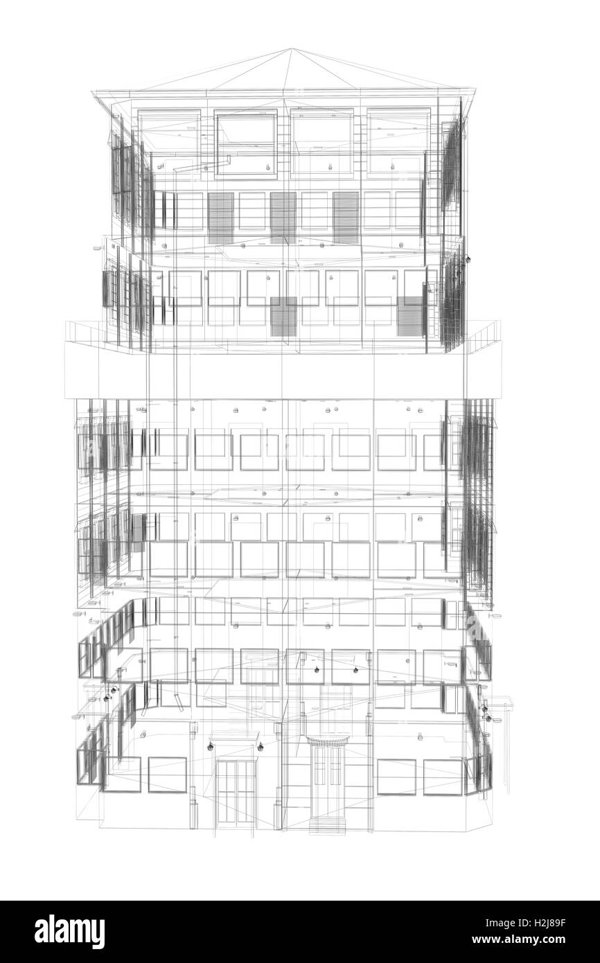 Highly detailed building. Wire-frame render Stock Photo - Alamy