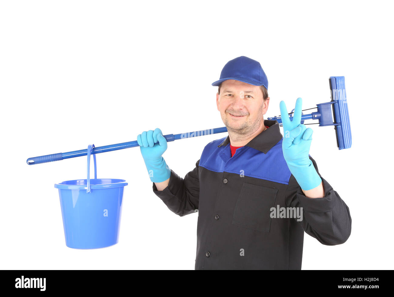 Cleaner with mop and bucket Stock Photo - Alamy