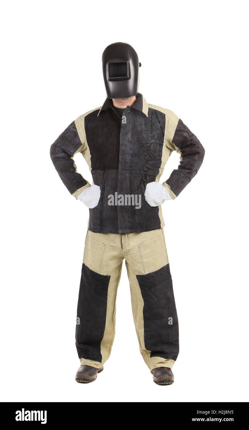 Welder in helmet and uniform Stock Photo - Alamy