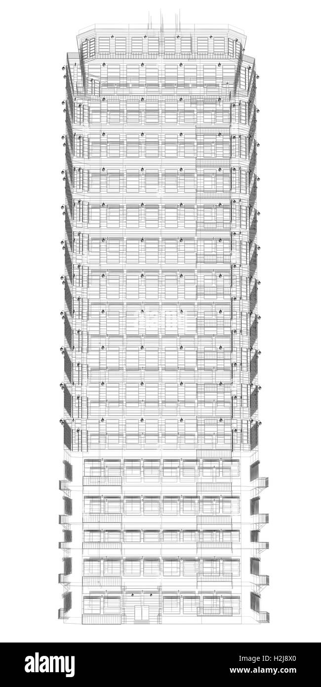 Highly detailed building. Wire-frame render Stock Photo - Alamy