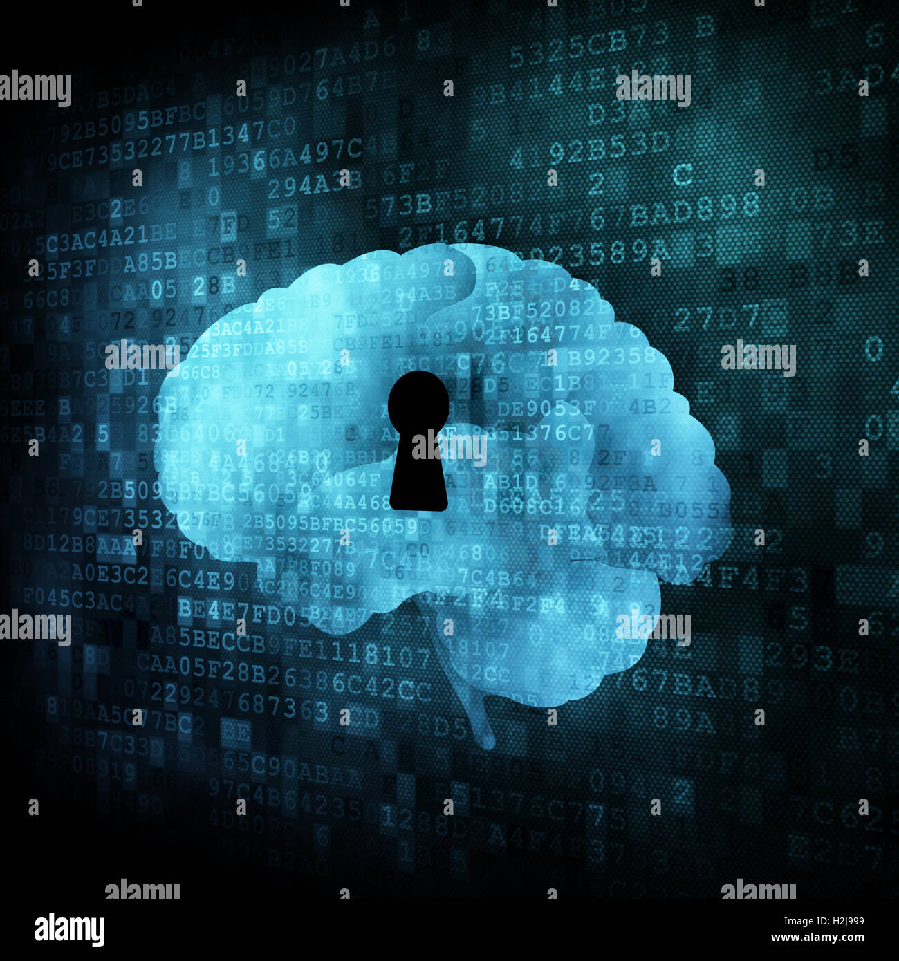 Brain with keyhole on digital screen Stock Photo - Alamy