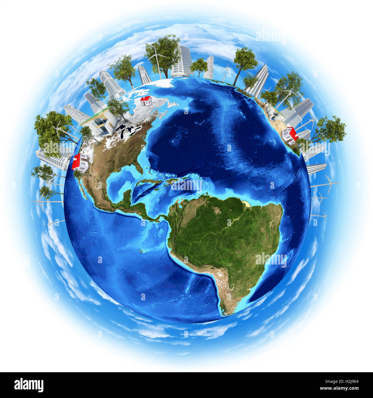 Earth planet image with buildings on surface Stock Photo - Alamy