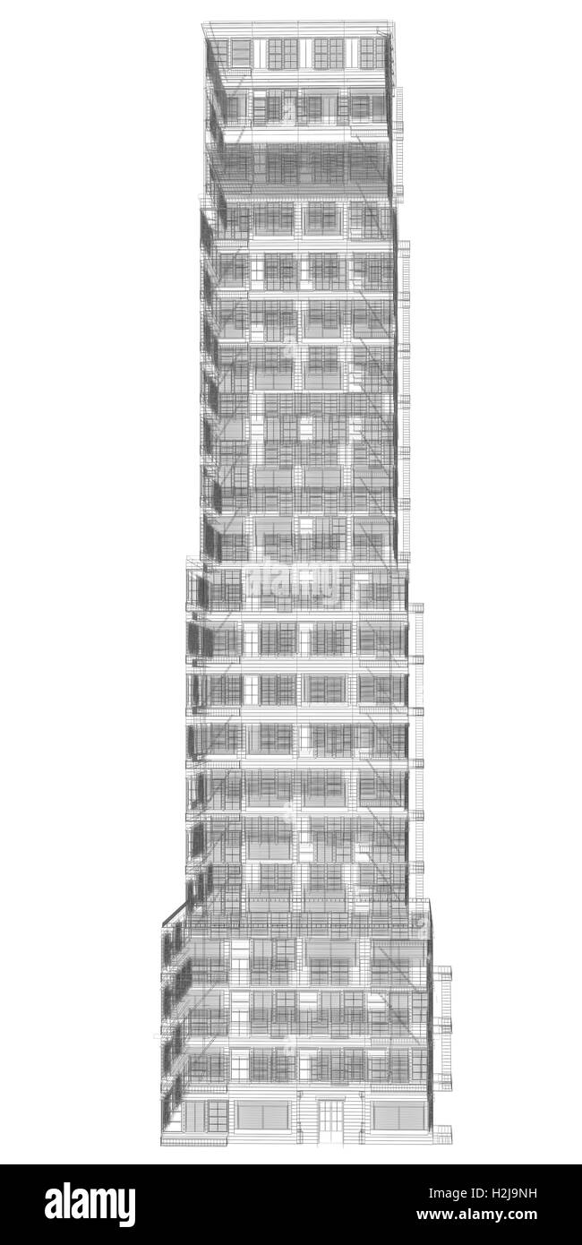 Highly detailed building. Wire-frame render Stock Photo - Alamy