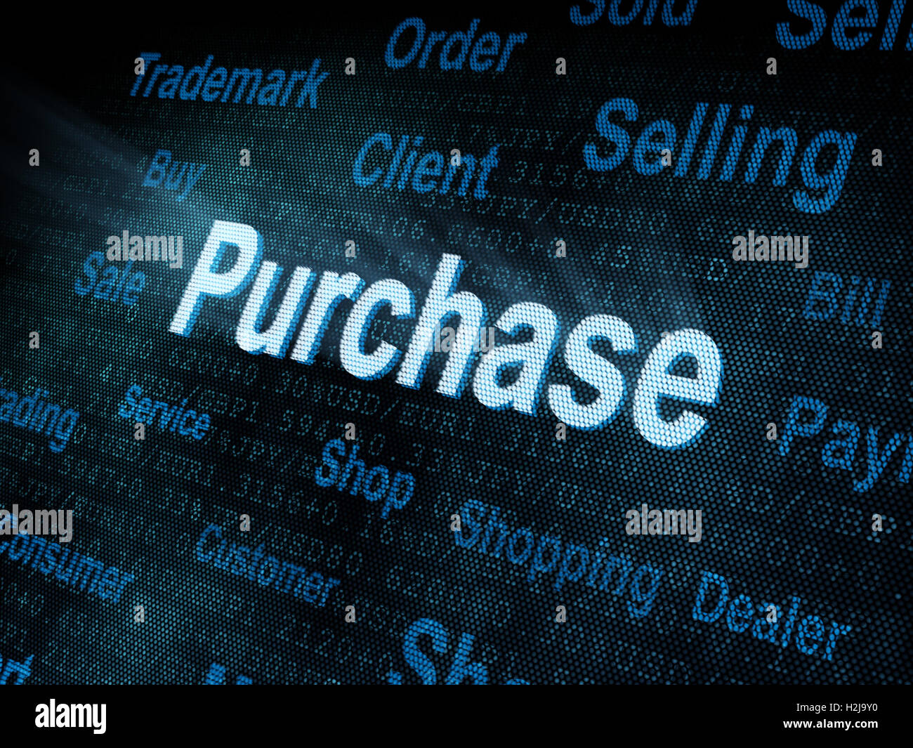 Pixeled word Purchase on digital screen Stock Photo - Alamy