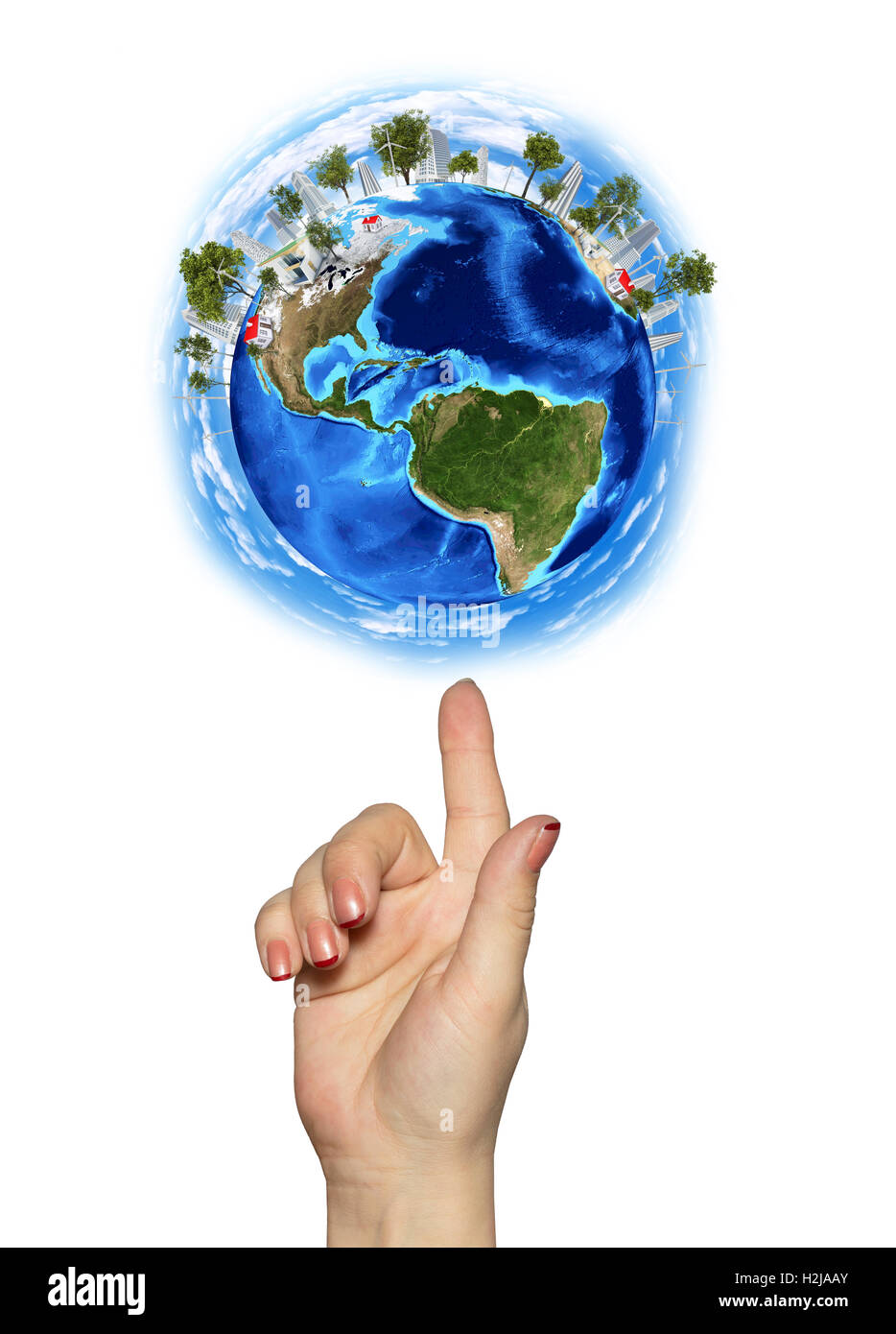 Hand goes to the planet Earth Stock Photo - Alamy