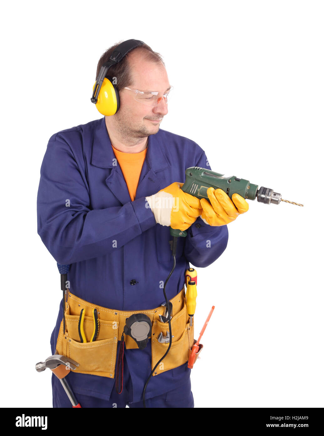 Worker with drill Stock Photo - Alamy