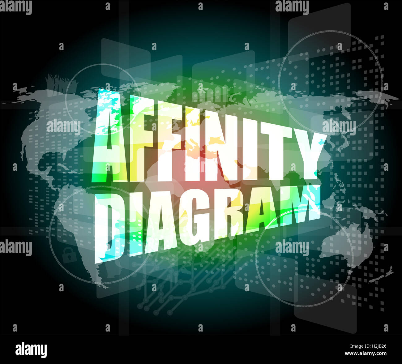 business concept, affinity diagram on digital touch screen interface ...
