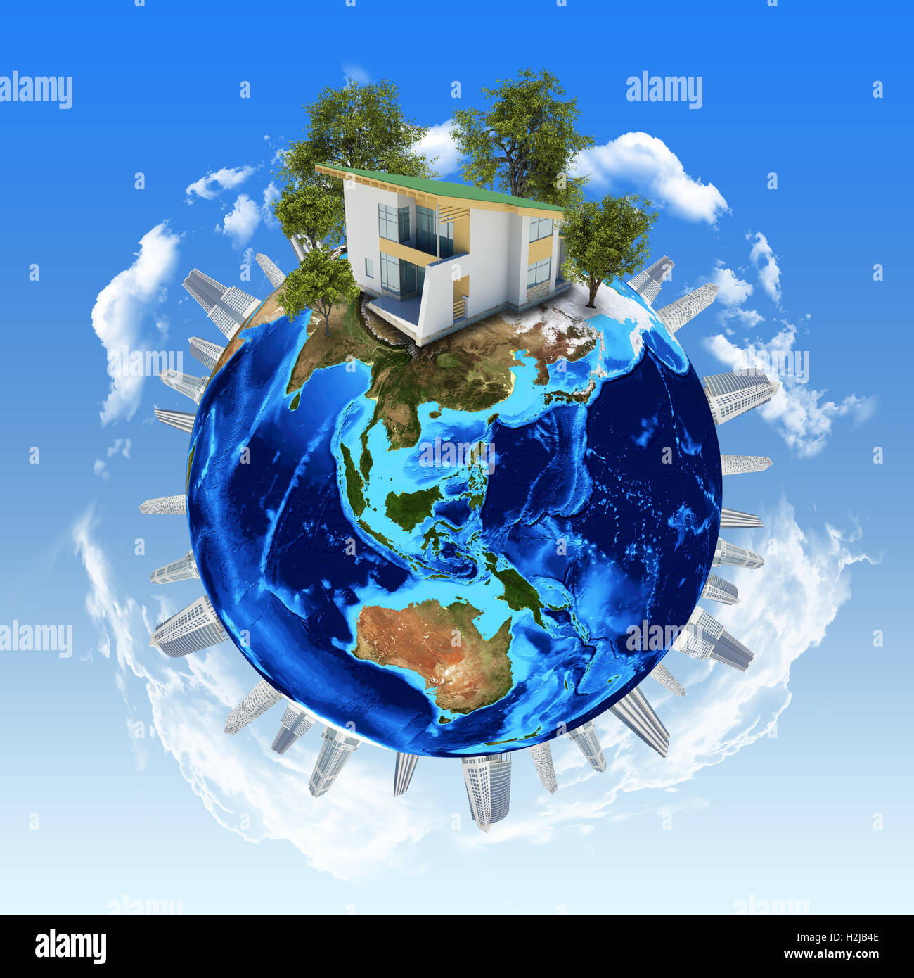 Earth planet image with buildings on surface Stock Photo - Alamy