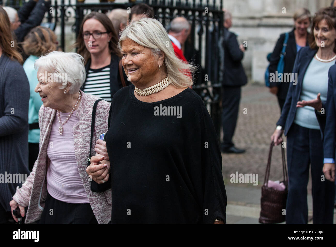 London, UK. 27th September, 2016. June Whitfield leaves the memorial ...
