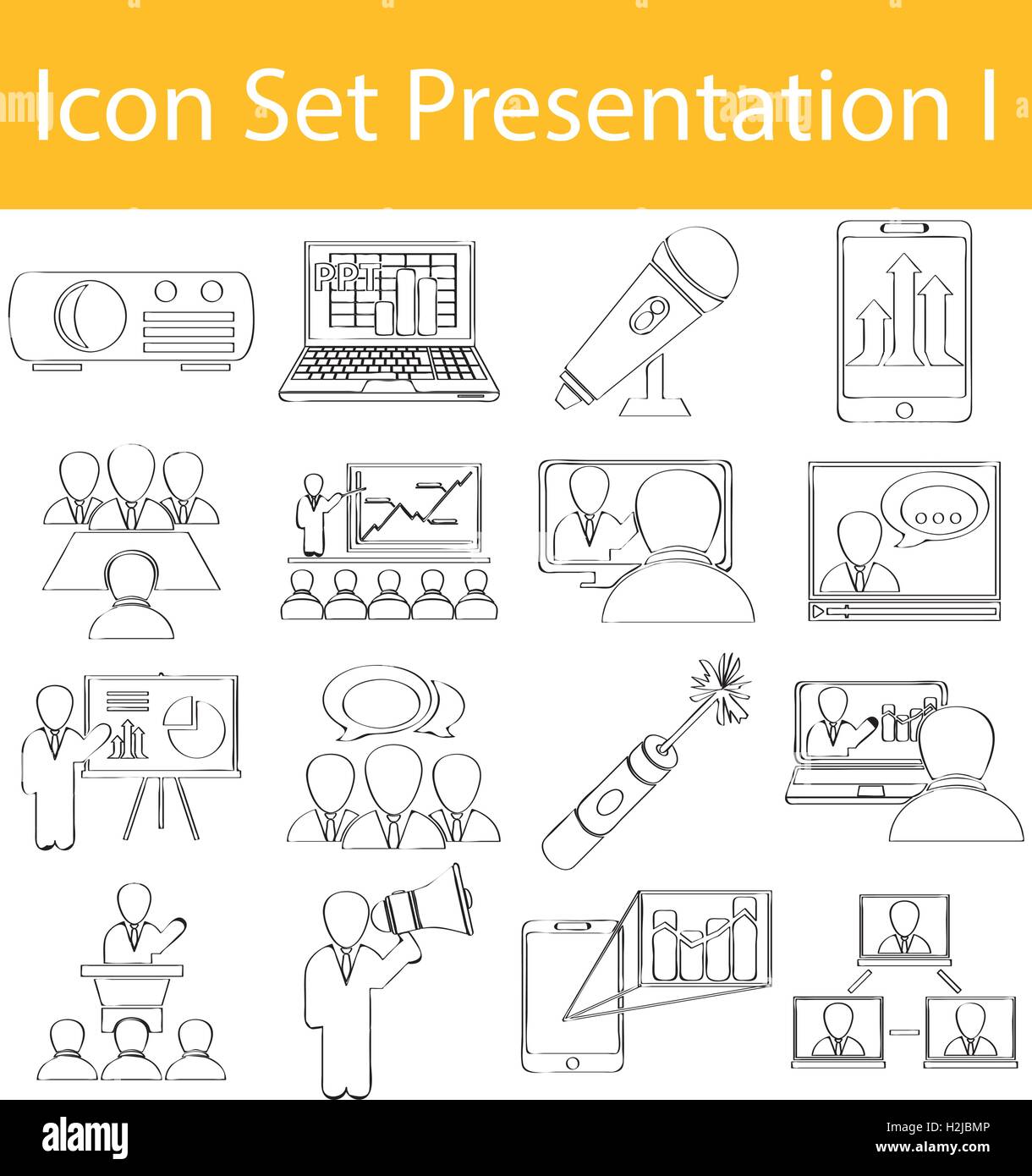 Drawn Doodle Lined Icon Set Presentation I with 16 icons for the ...