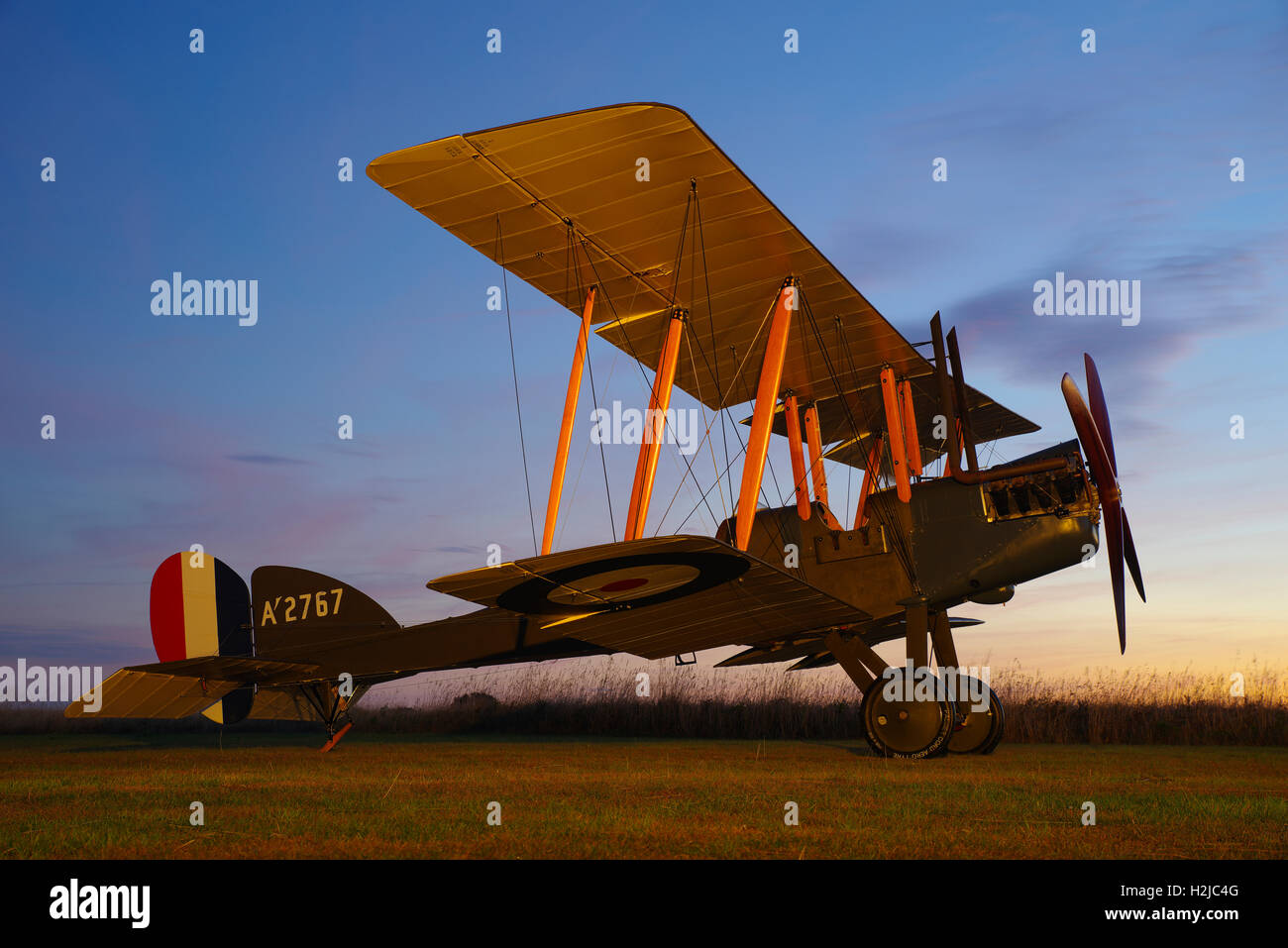 Royal Aircraft Factory BE2e A`2767 at Sunrise, , Stow Mareis airfield ...