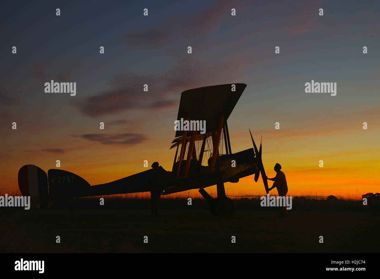 Royal Aircraft Factory BE2e A`2767 at Sunrise, , Stow Mareis airfield ...