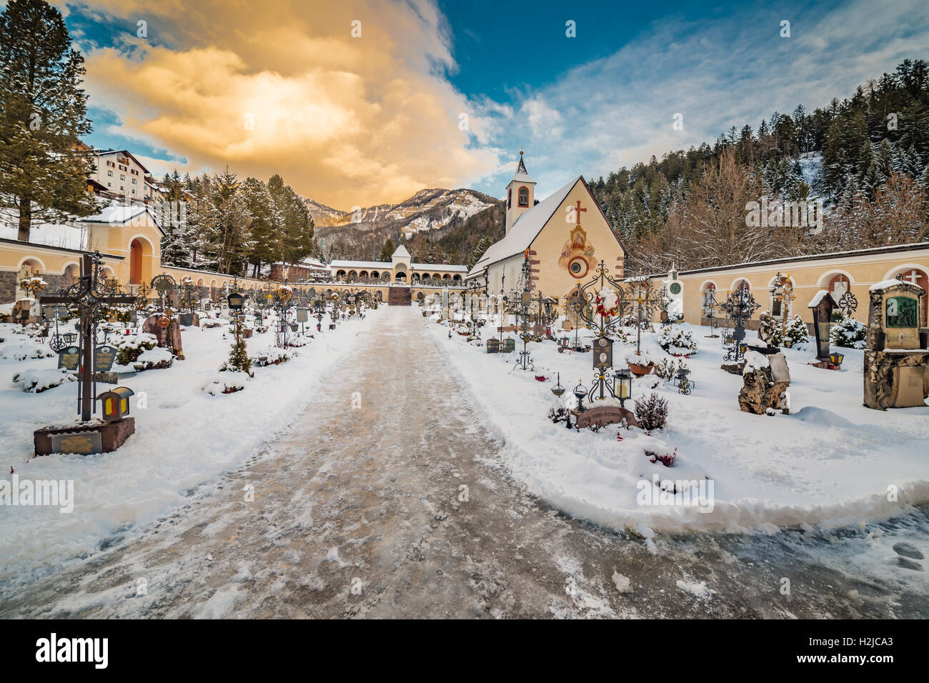 snowy alpine cemetery in winter Stock Photo - Alamy