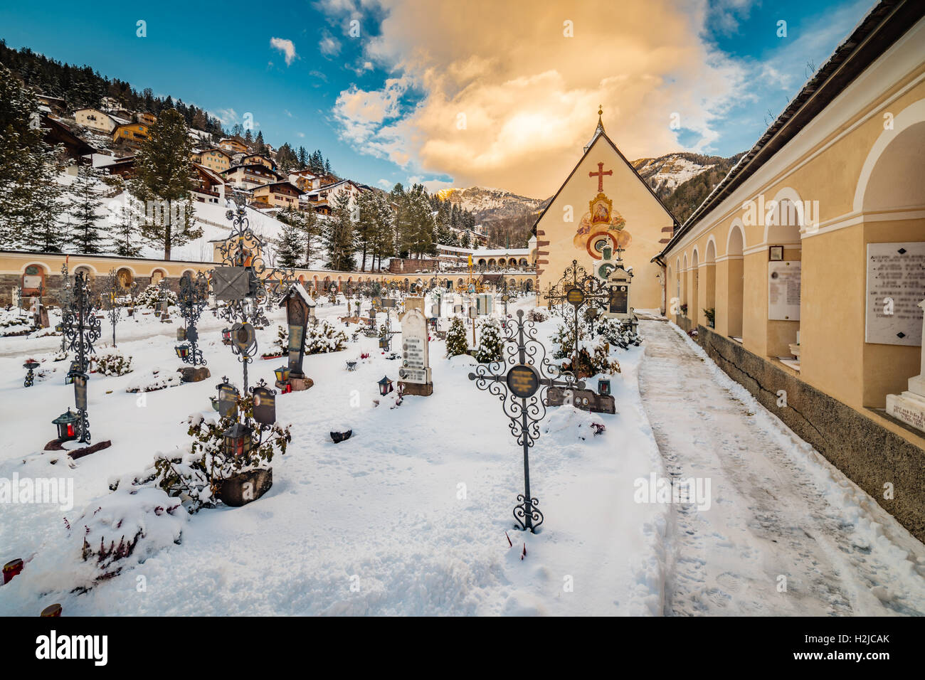 snowy alpine cemetery in winter Stock Photo - Alamy