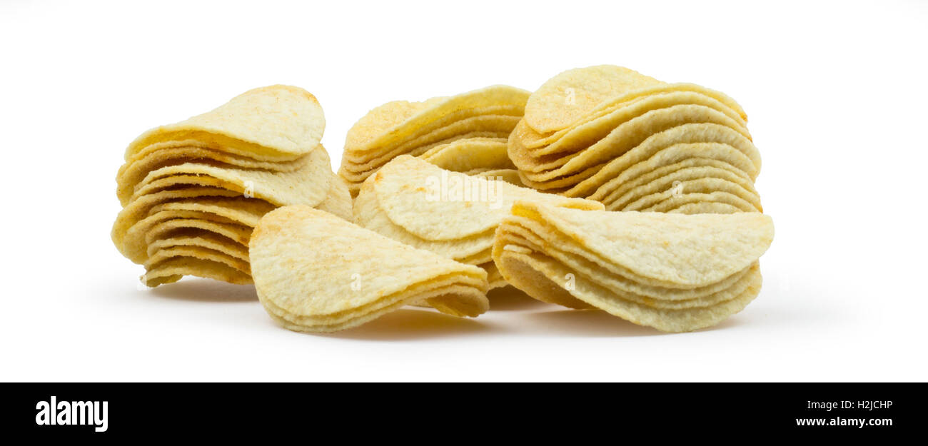 Stack of potato chips isolated on white background. Clipping path ...