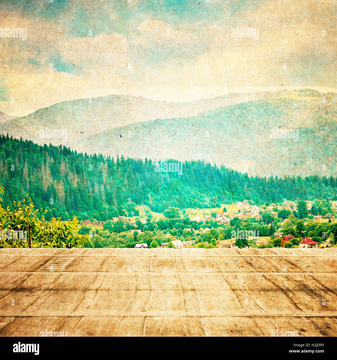 Fairy Tale Forest in Retro Style. Paper Vintage Textured. Mountain ...