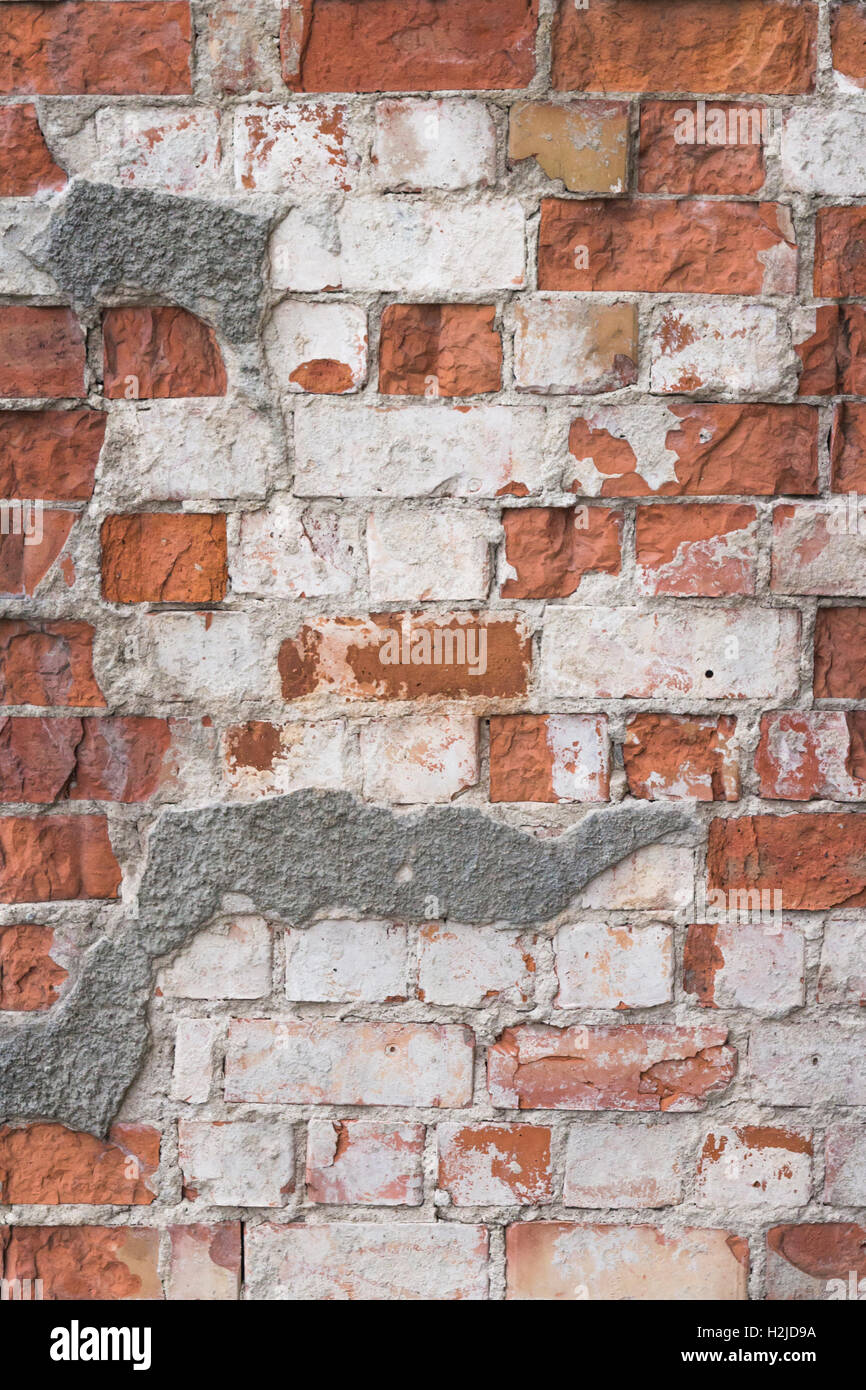 Old red brick wall with white plaster texture background Stock Photo ...