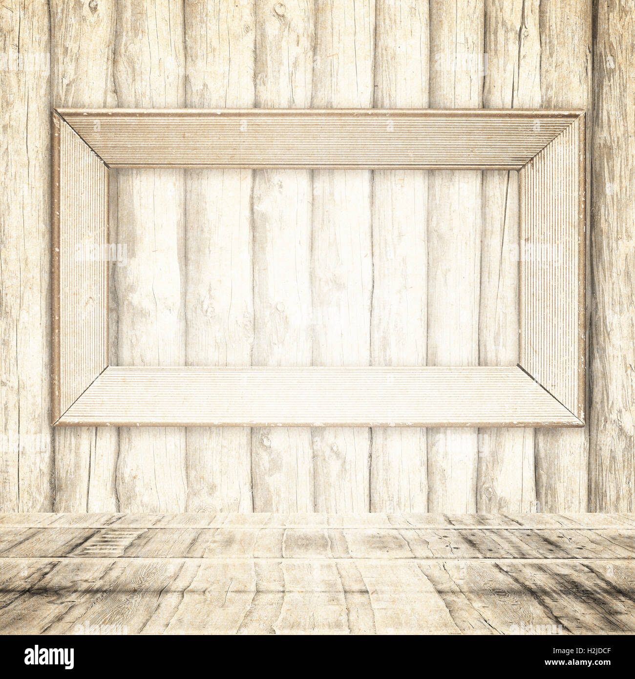 Light room or space with wooden floor. Vintage interior. Retro ...