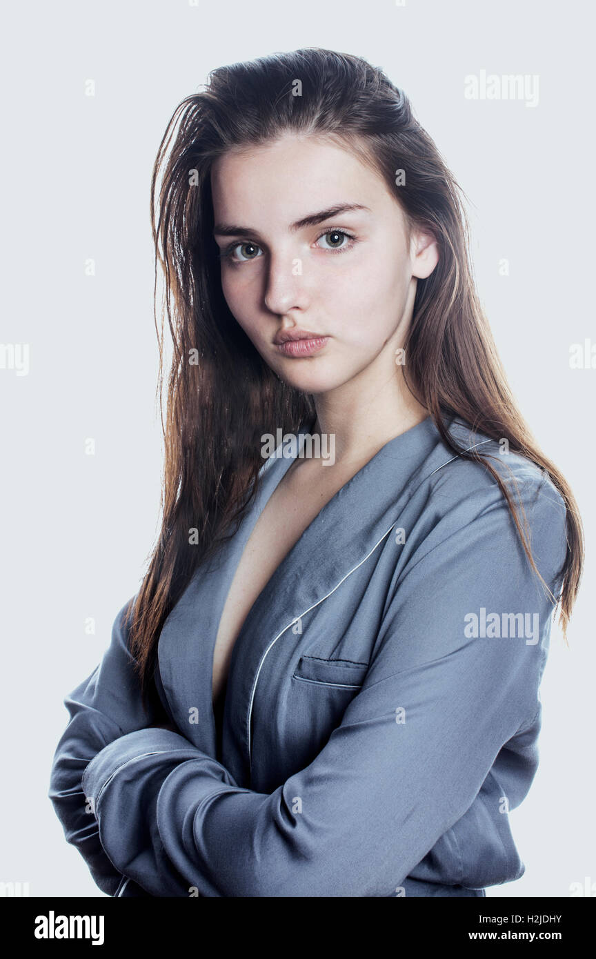 problem depressioned teenage with messed hair and sad face, real junky ...