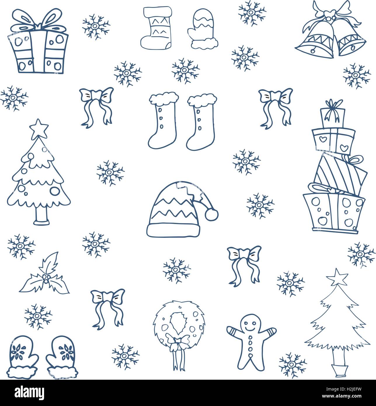Flat hand draw christmas object in doodle Stock Vector Image & Art - Alamy