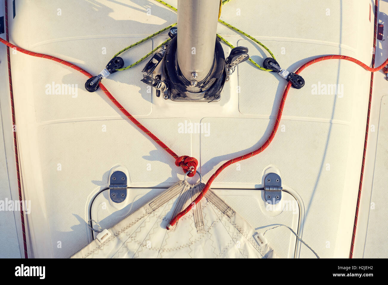 Preparation of staysail for use Stock Photo - Alamy