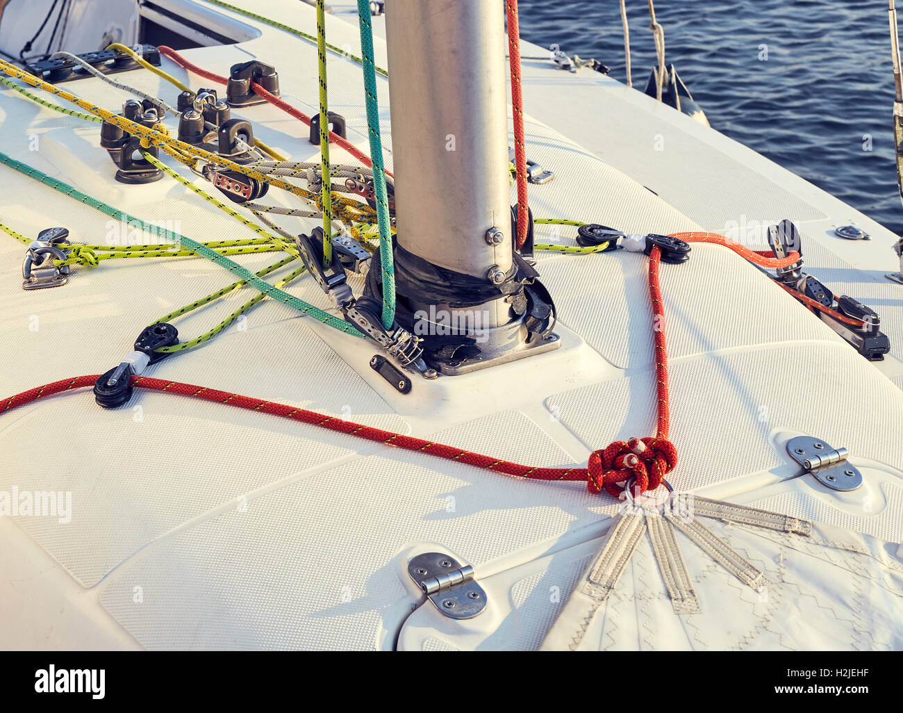 Preparation of staysail for use Stock Photo - Alamy