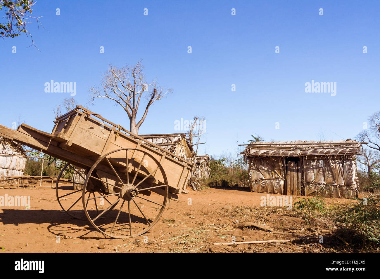 Traditional village of Sakalava tribes along the river Tsiribihina ...