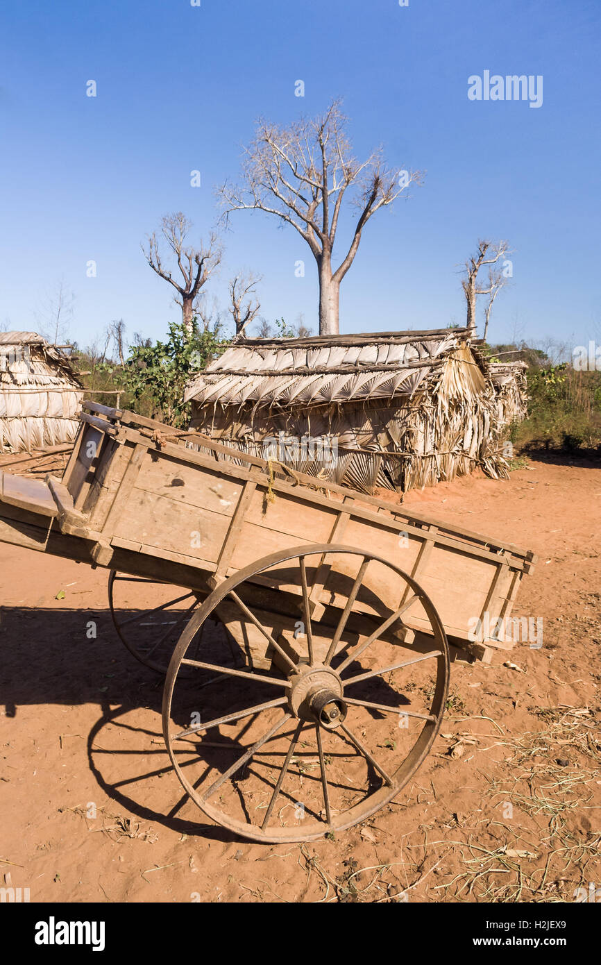 Traditional village of Sakalava tribes along the river Tsiribihina ...