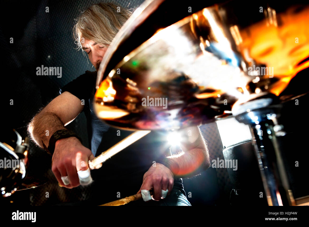 Man playing the drum.Live music background concept.Drummer and rock ...