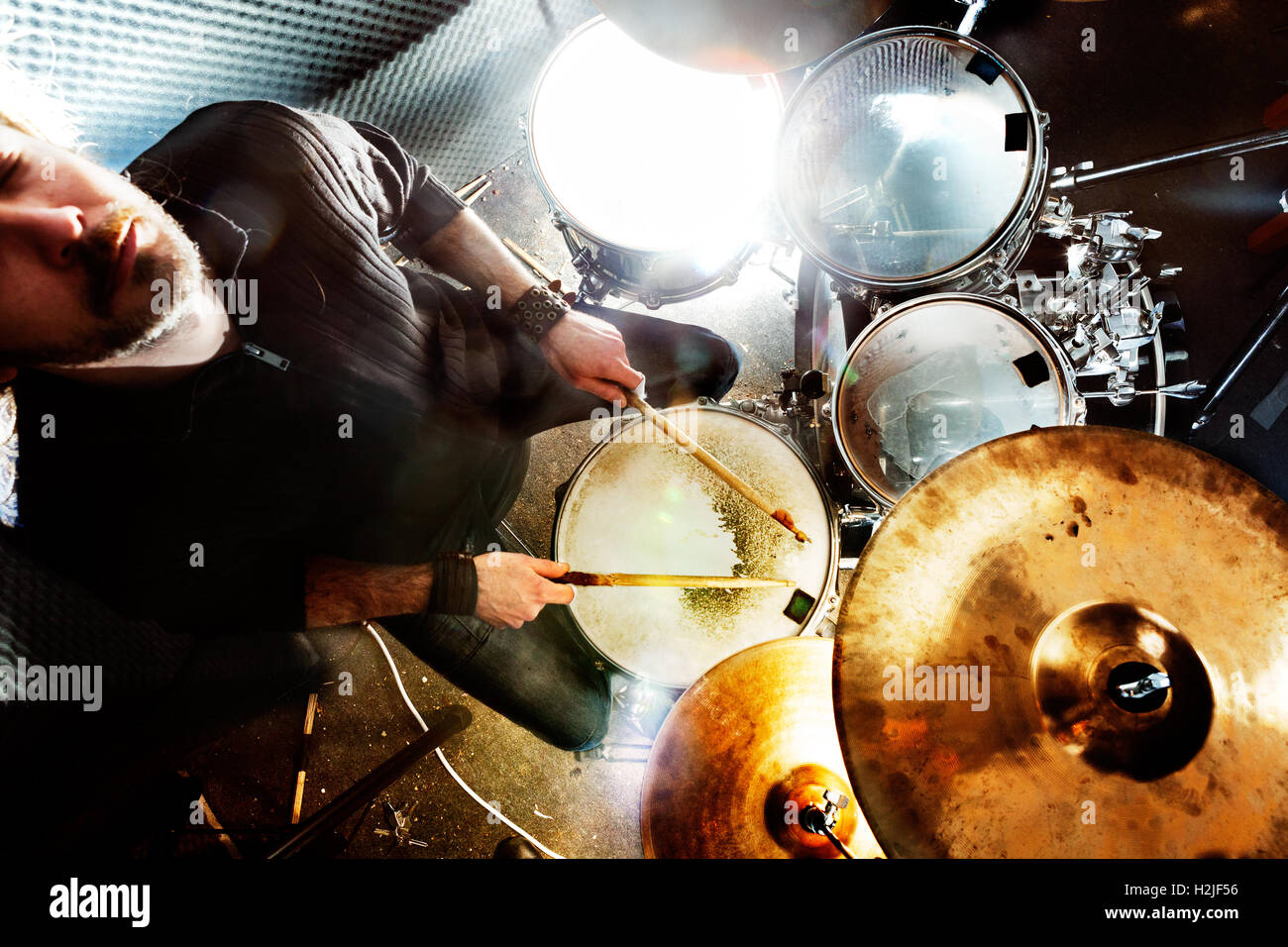 Man playing the drum.Live music background concept.Drummer and rock ...