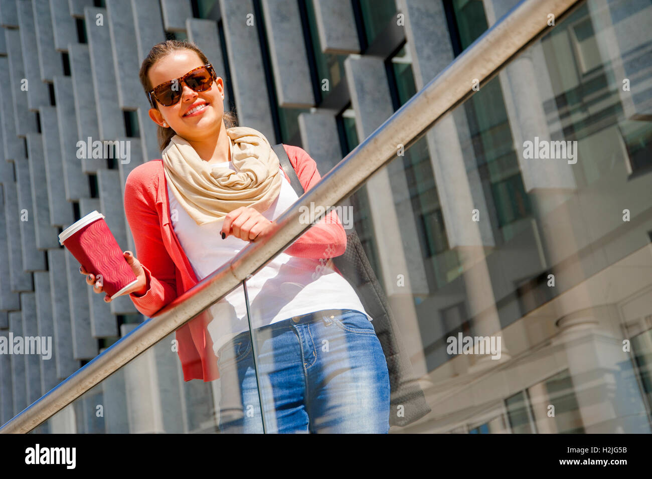 Caucasian woman Vivacious in City with a beautiful beaming smile ...