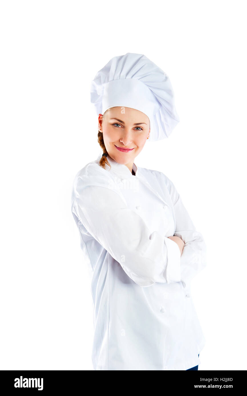 Chef woman. Isolated over white background Stock Photo - Alamy