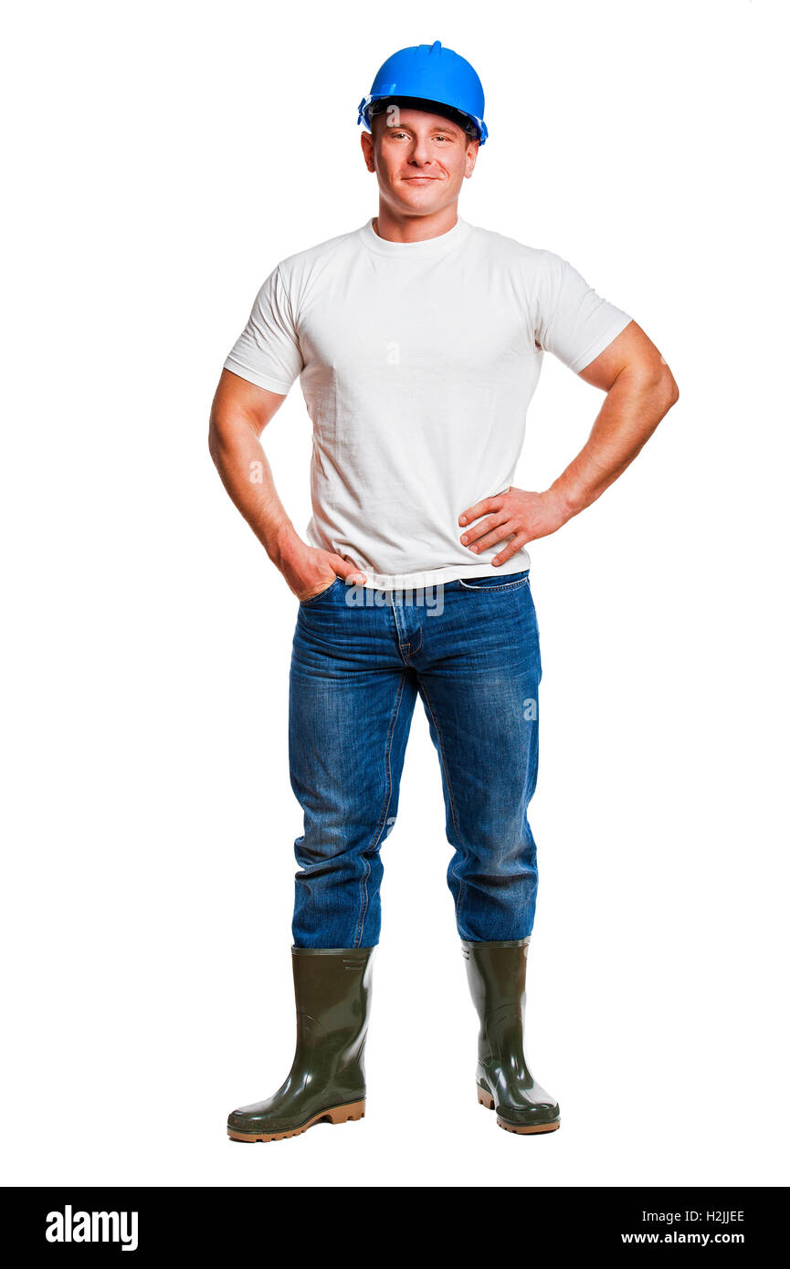 Caucasian man construction worker Cut Out Stock Images & Pictures - Alamy